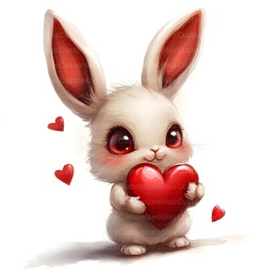 Valentine Heart Bunny Rabbit Clipart Bundle, 20 High Quality JPG, Heart ...