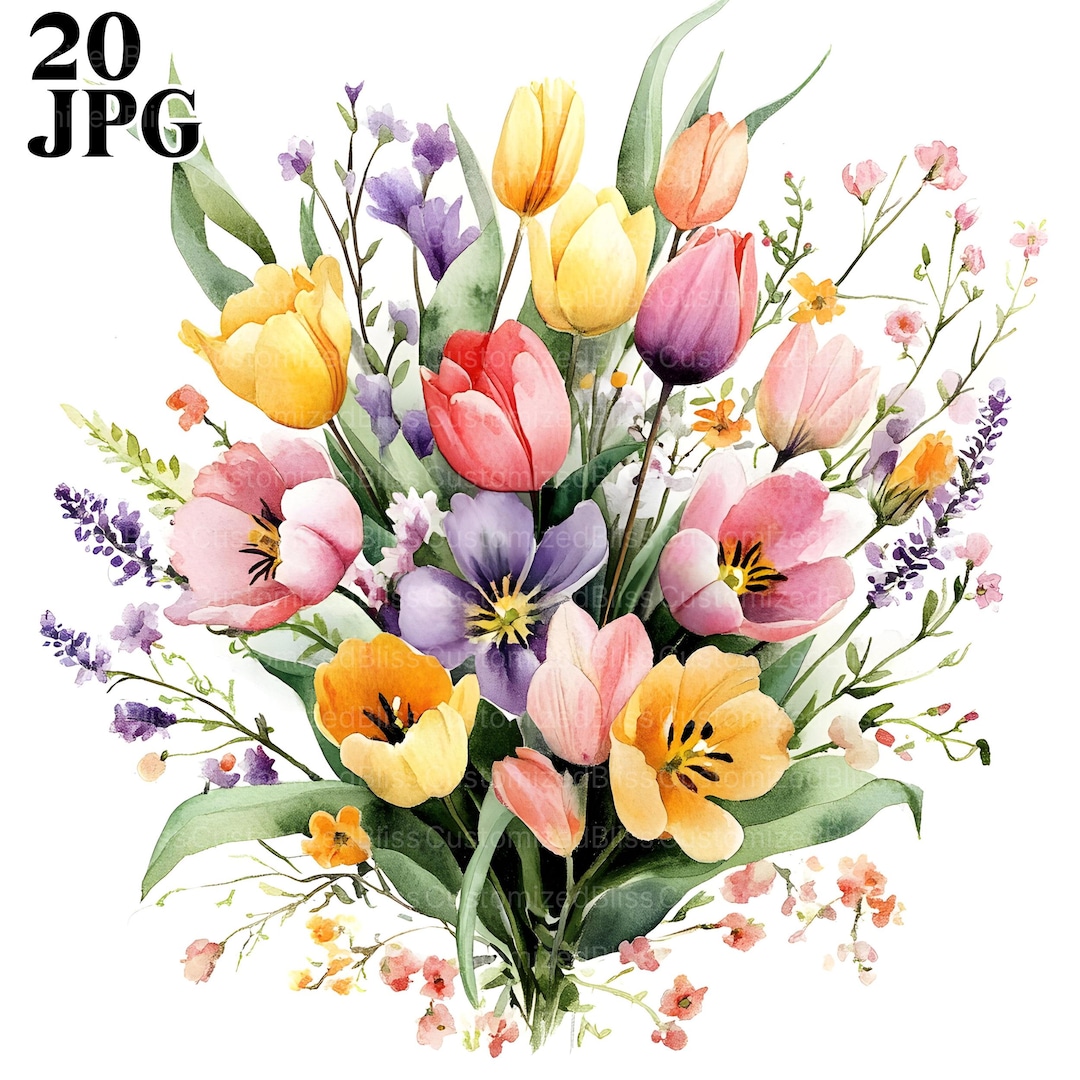 20 Spring Flowers Clipart, Flower Bouquet Clipart, Spring Clipart, High ...