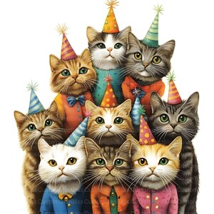 Whimsical Party Cats Clipart, 20 High Res Watercolor Jpgs Junk ...