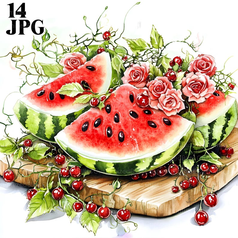 14 Watermelon Clipart, Watercolor Summer Fruit Clipart, High Quality ...