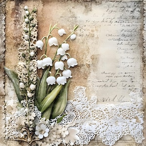 15 Lily of the Valley and Lace Papers, Digital Paper Pack, Floral Junk ...