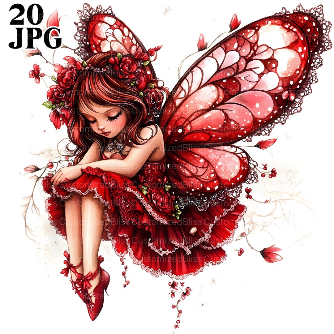 Watercolor Valentines Fairy Clipart, 20 Fairy Printables, Valentine ...