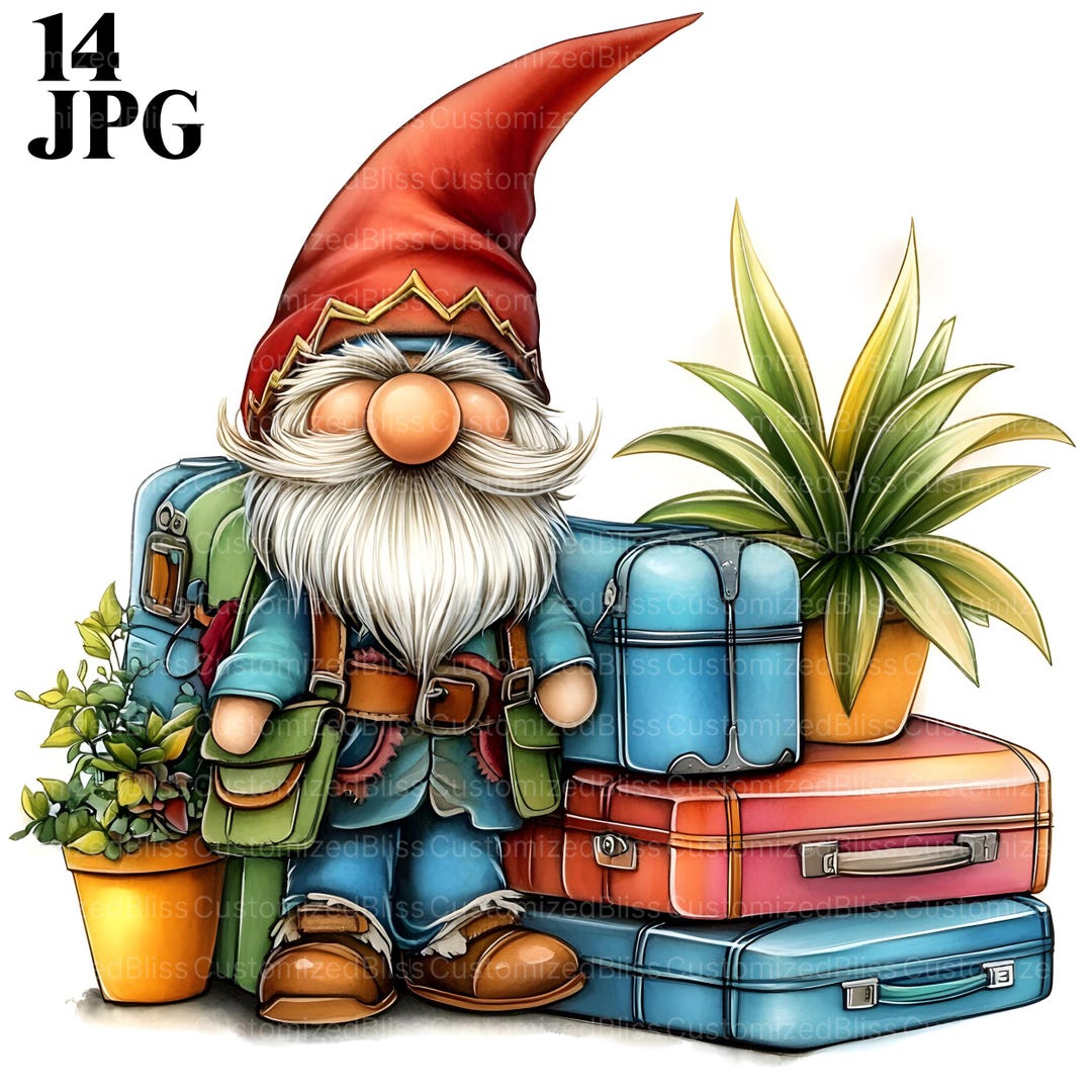 14 Travel Gnome Clipart, Vacation Gnome, Gnome With Luggage, Summer ...
