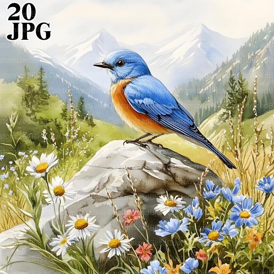 20 Spring Blue Bird Clipart, Cute Bird Nursery, High Quality Jpgs ...