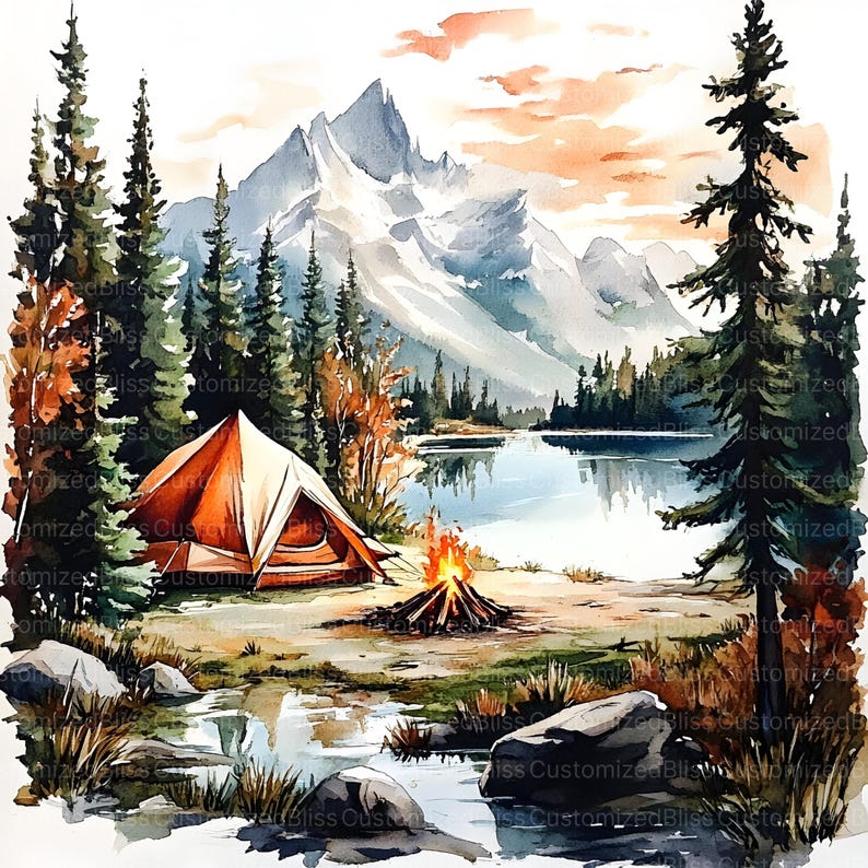 20 Watercolor Camping Clipart, Vacation Graphics, High Quality Jpgs ...