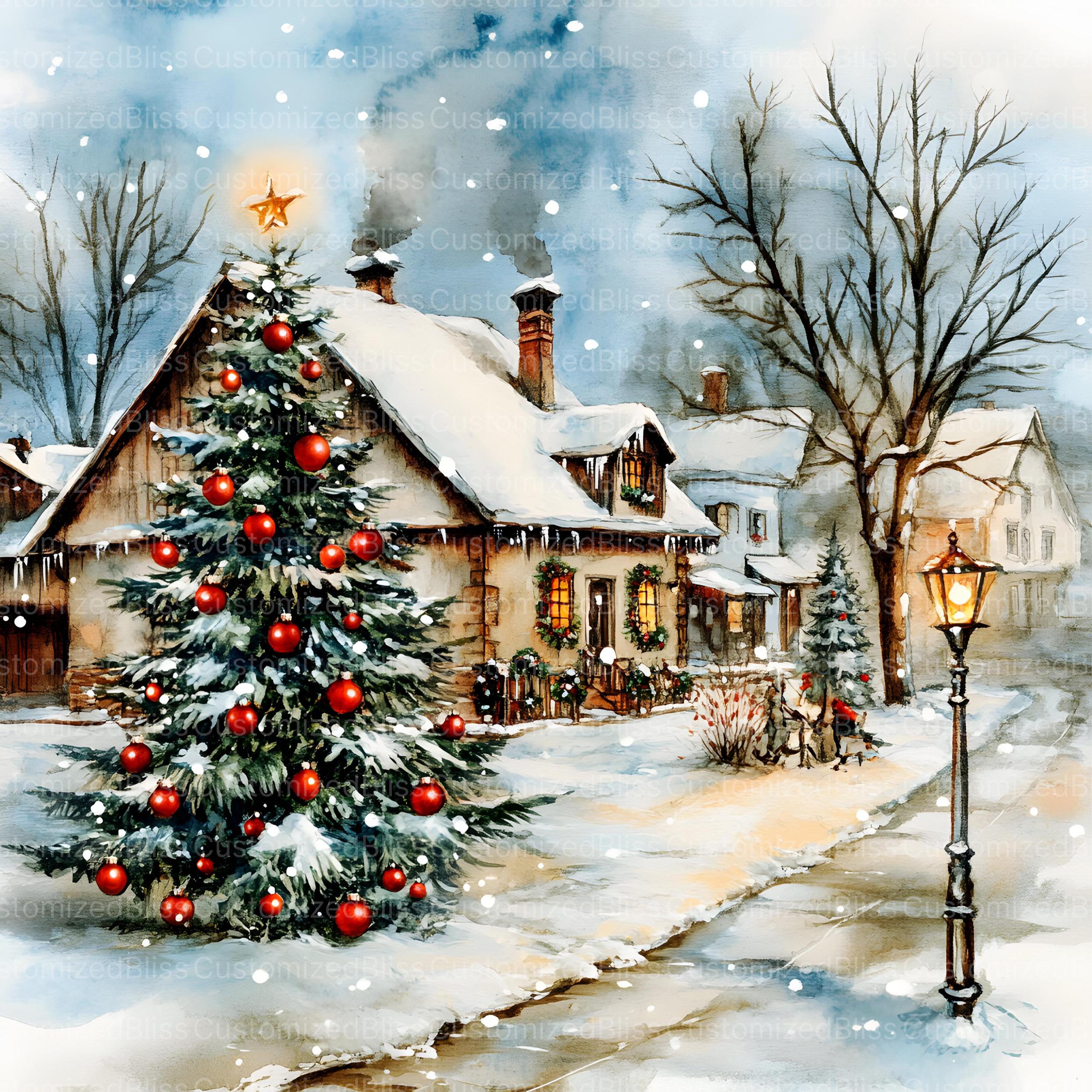 Vintage Snowy Christmas Home Scenery Clipart Bundle, 19 High Quality ...