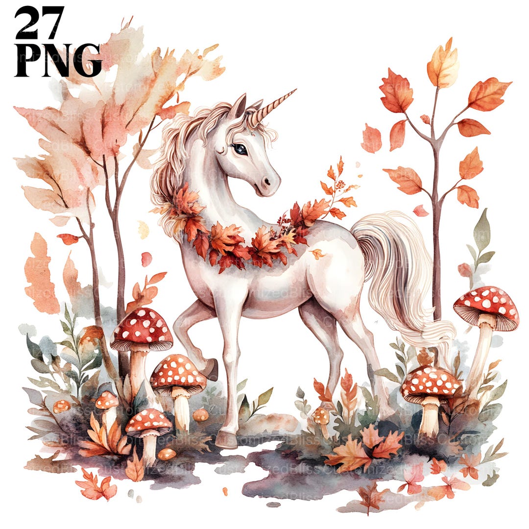 Enchanted Mushroom Unicorn Clipart, 27 Pngs, Autumn Png, Fall Unicorns ...