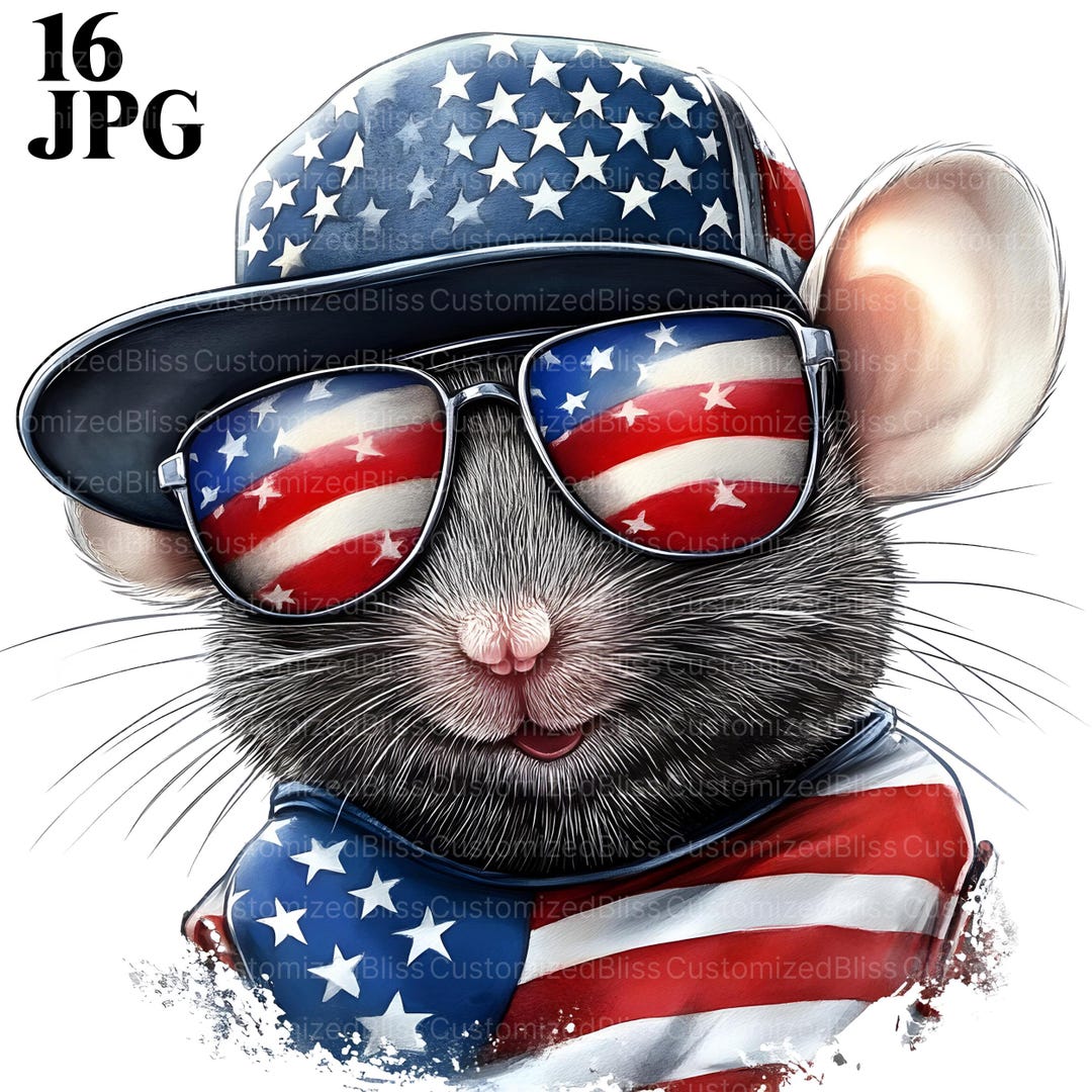 16 Patriotic Mouse Clipart, USA Mouse With American Flag Hat ...