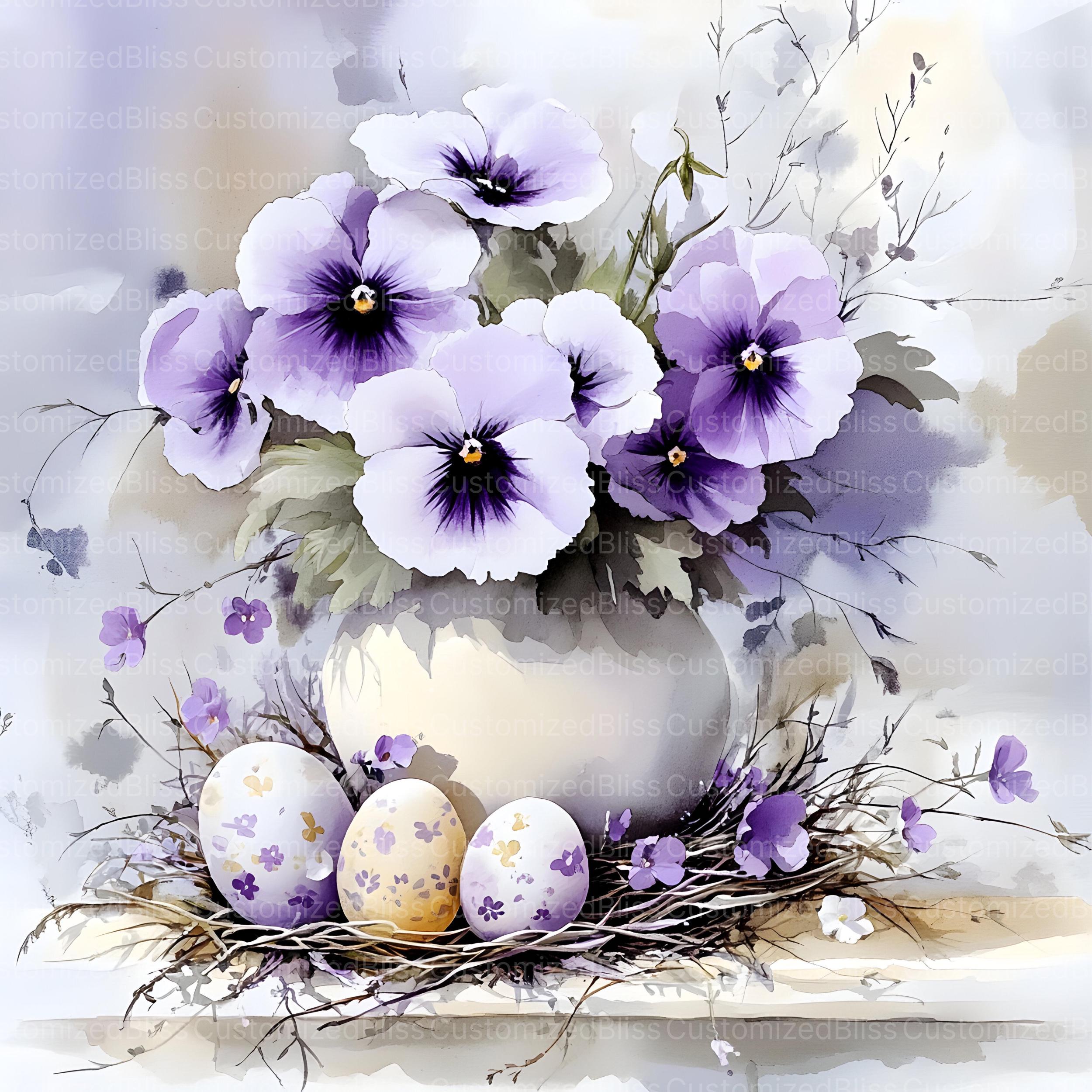 Pansies and Eggs for Easter Clipart Bundle, 20 High Quality Watercolor ...