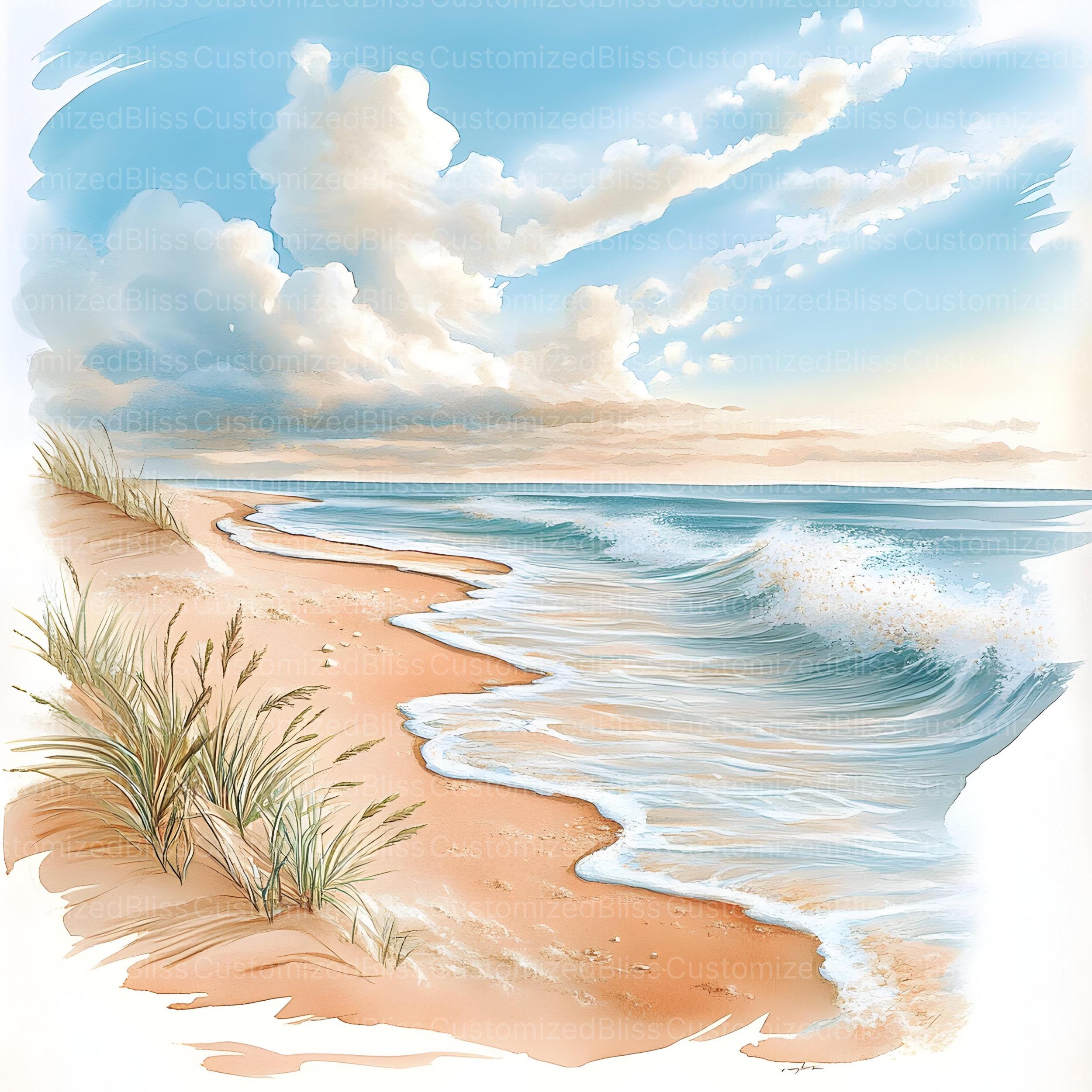 15 Beach Scene Clipart, Beach Clipart, Sand Clipart, Ocean Clipart ...