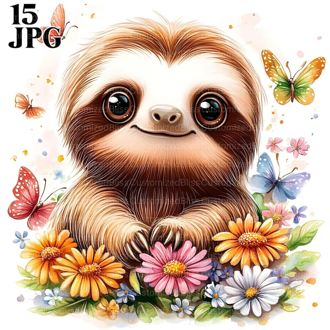 15 Sloth Clipart Bundle, Cute Sloth Clipart, Sloth Nursery Decor ...