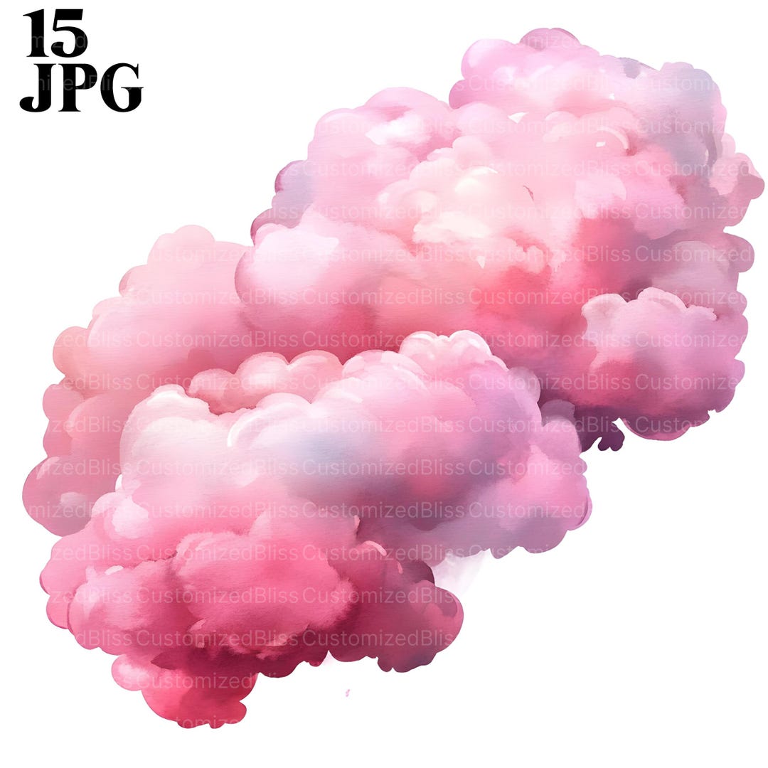 15 Pink Clouds Clipart, Fluffy Cloud, Watercolor Clouds, High Quality ...