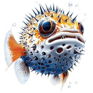 Puffer Fish Clipart, 12 High Quality Jpgs, Pufferfish Clipart, Fish ...