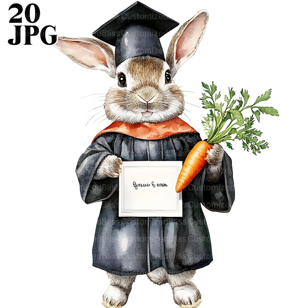 20 Graduation Clipart, Student Bunny Clipart, High Quality Jpgs ...