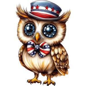 14 Patriotic Owl Clipart, Cute Owl With USA Hat and Bow Tie, 4th of ...