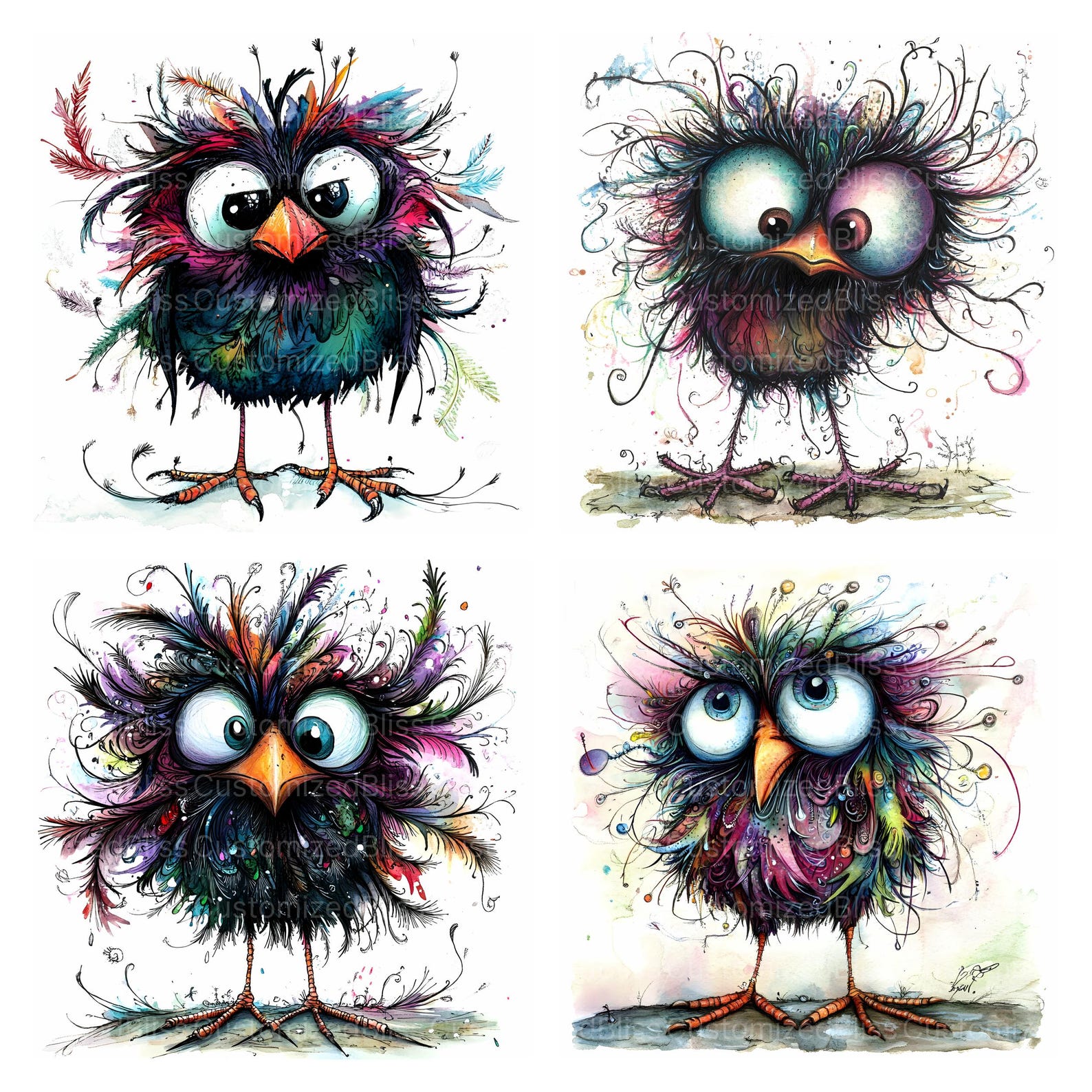 Frazzled Bird Clip Art, 15 High Quality JPG, Quirky Bird, Cartoon Birds ...
