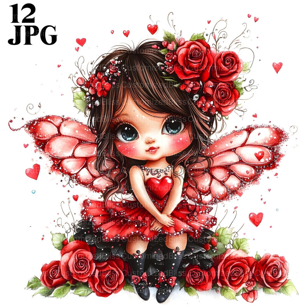 Watercolor Valentines Fairy Clipart, 12 Fairy Printables, Valentine ...