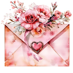 Love Letter With Pink Flowers Clipart Bundle, Valentine's Day, 20 High ...