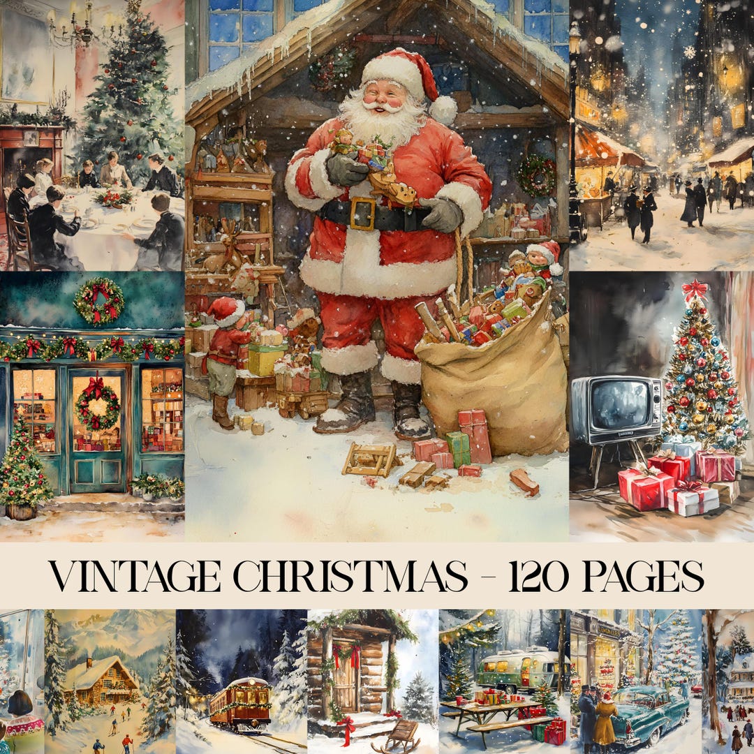 Vintage Christmas Ephemera Papers, Vintage Christmas Digital Paper ...