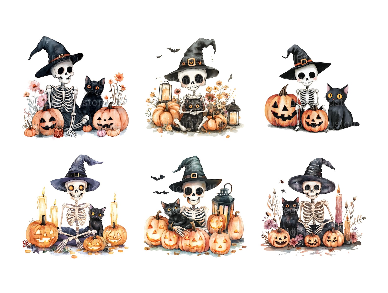 Cute Halloween Skeletons Clipart Bundle, Halloween Clipart, Cute ...