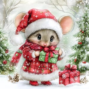 18 Christmas Mouse Clipart, High Quality Jpgs, Xmas Mouse, Mouse Images ...