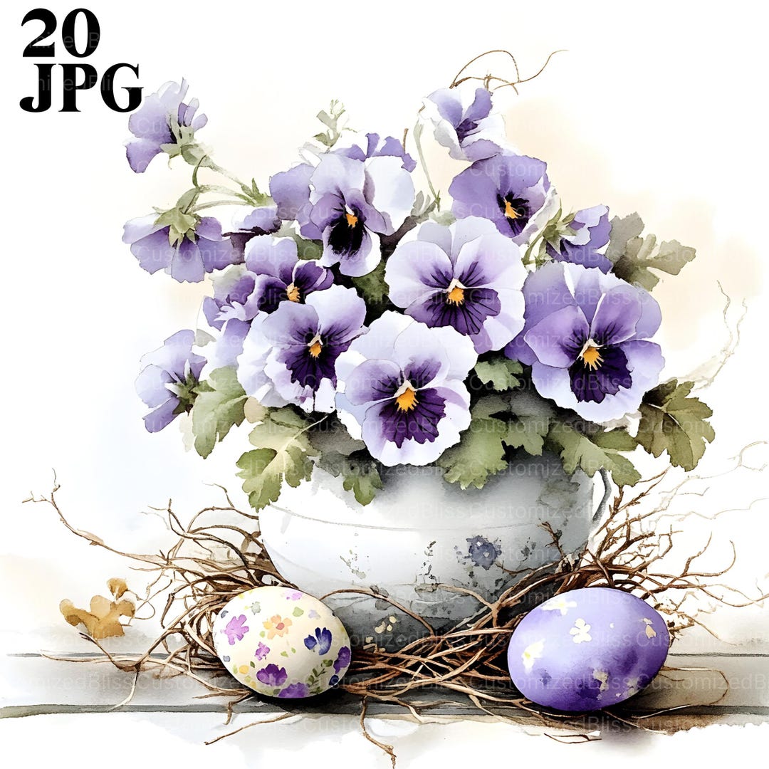 Pansies and Eggs for Easter Clipart Bundle, 20 High Quality Watercolor ...