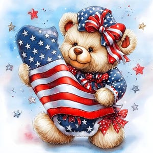 4th of July Teddy Bear Clipart, American Independence Day Bear, 4th of ...