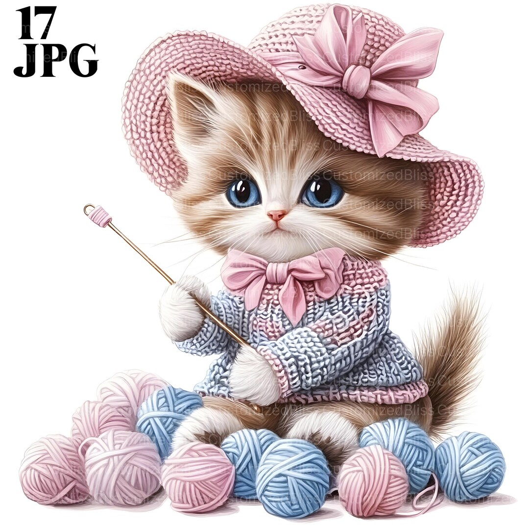 17 Kitten Clipart, Crochet Clipart, Knitting Clipart, Yarn Clipart ...