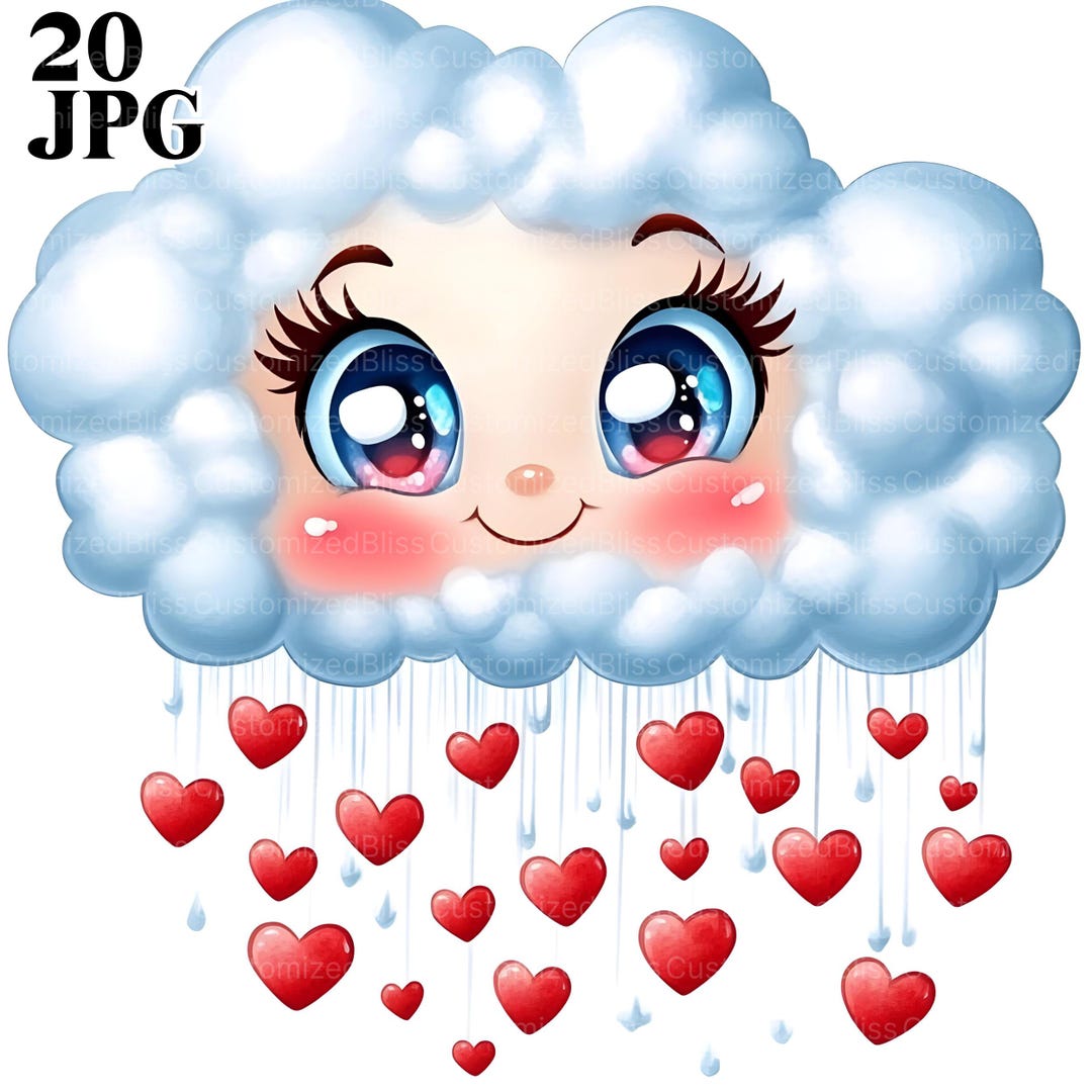 20 Cute Cloud Clipart, Heart Clipart, Printable Cloud, Cute Sky Clipart ...