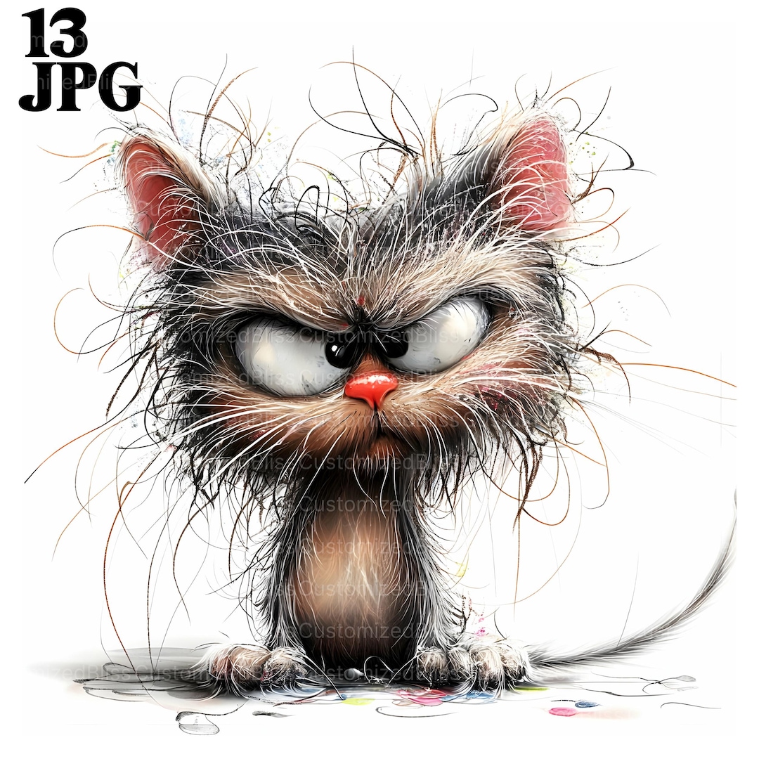 Frazzled Cat Clip Art, 13 High Quality JPG, Quirky Cat Clipart, Cartoon ...