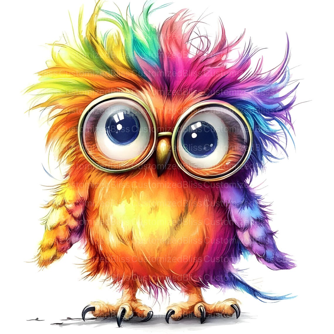 14 Rainbow Owl Clipart, Funny Owl With Crazy Hair and Glasses, Colorful ...