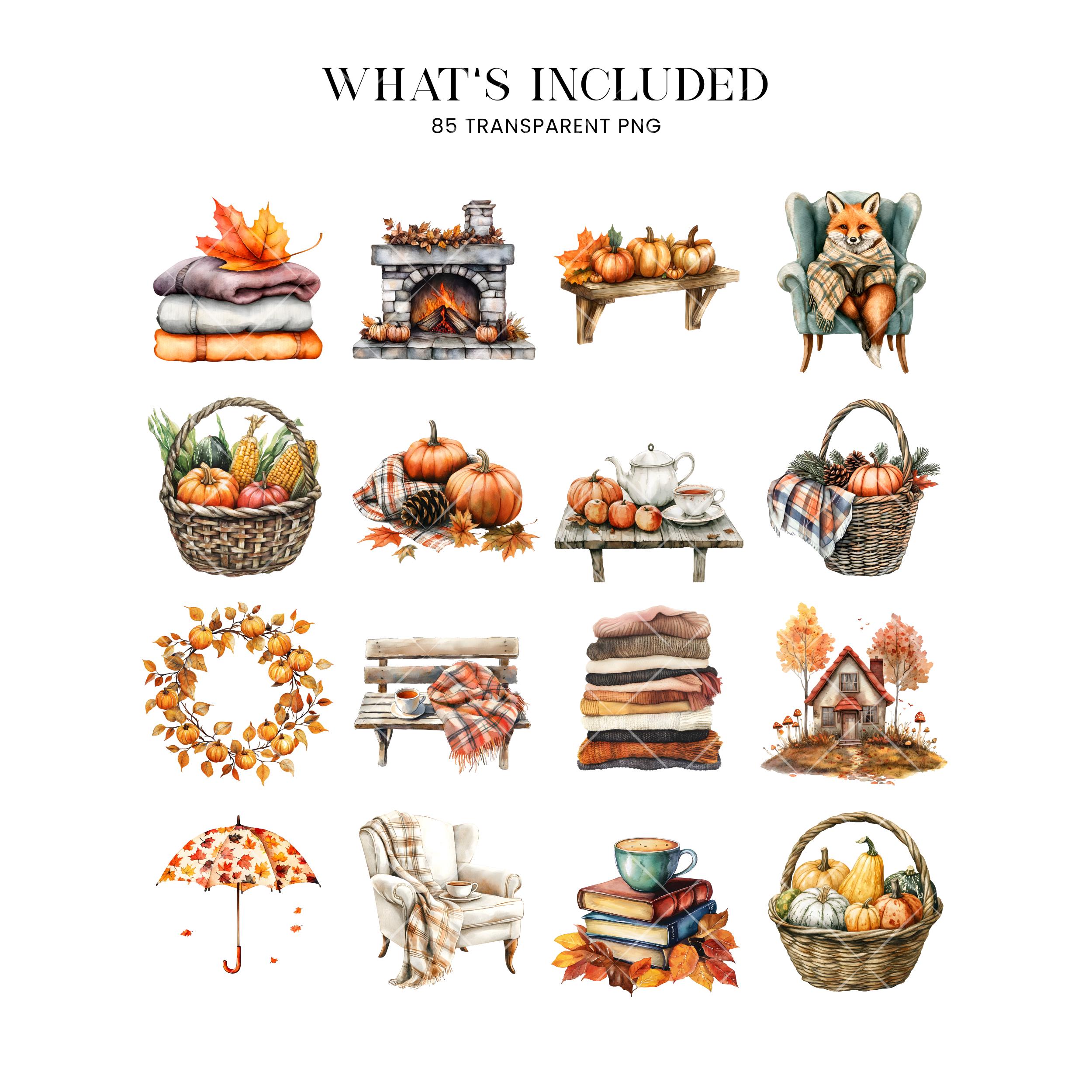 Cozy Autumn Watercolor Clipart, Cozy Fall Clipart, Cottagecore Fall ...