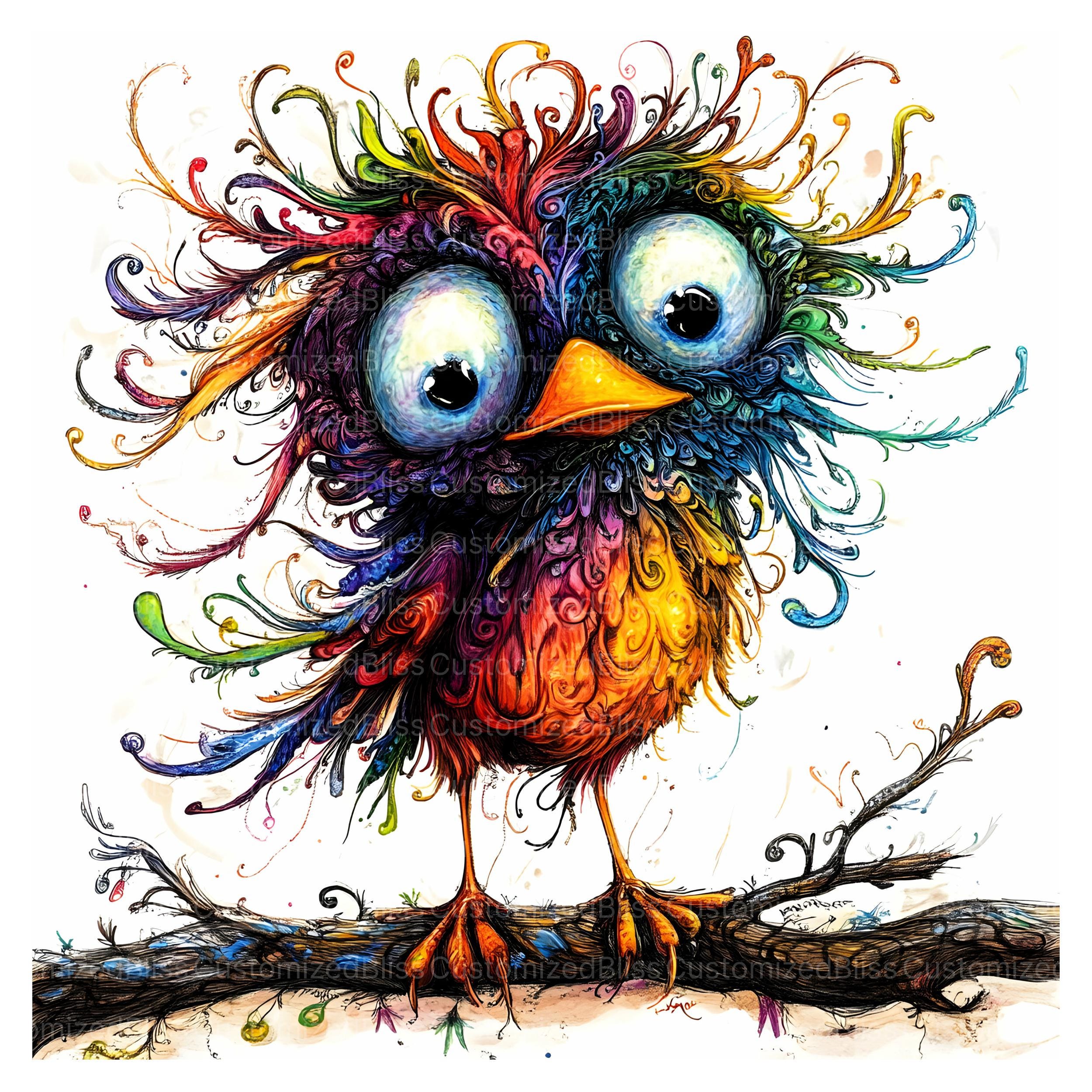 Frazzled Bird Clip Art, 15 High Quality JPG, Quirky Bird, Cartoon Birds ...