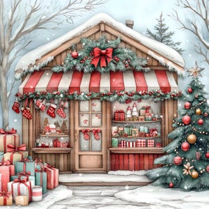 Christmas Shop Clip Art, 20 High Res Watercolor Jpgs Junk Journaling ...