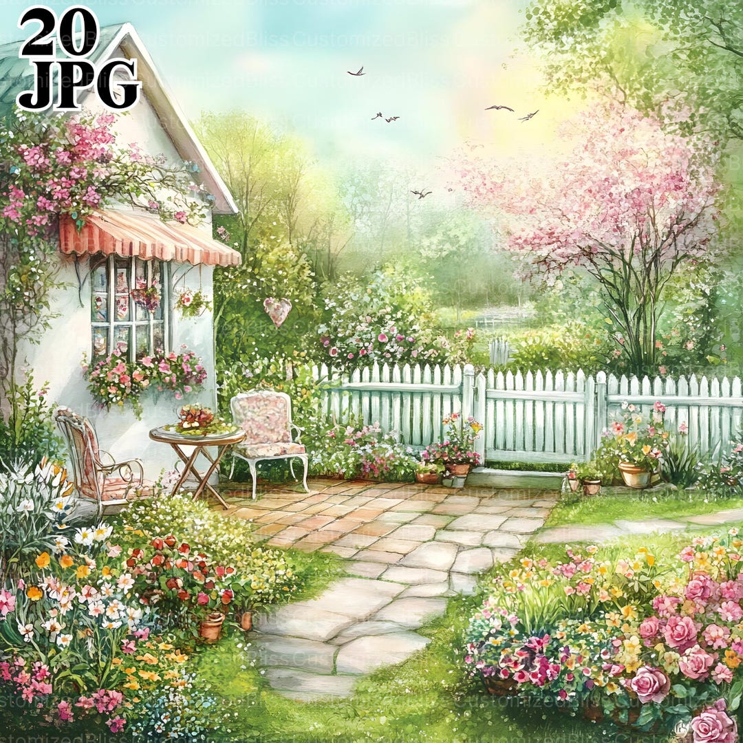 Shabby Chic Spring Garden Clip Art, 20 High Res Watercolor Jpgs for ...