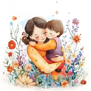 Mom and Child With Flowers Clipart Bundle, 16 High Quality Jpgs, Craft ...
