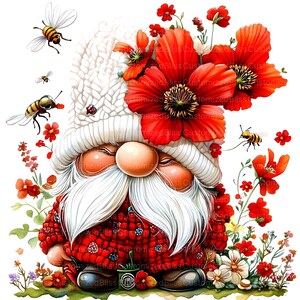 20 Poppy Gnome Clipart, Garden Gnome, Spring Gnome, Summer Gnome, Elf ...