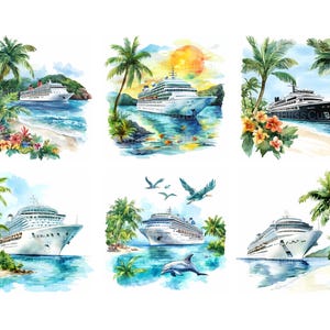 Beach and Cruise Ship Clipart, 30 High Quality Jpgs, Vacation Clipart ...