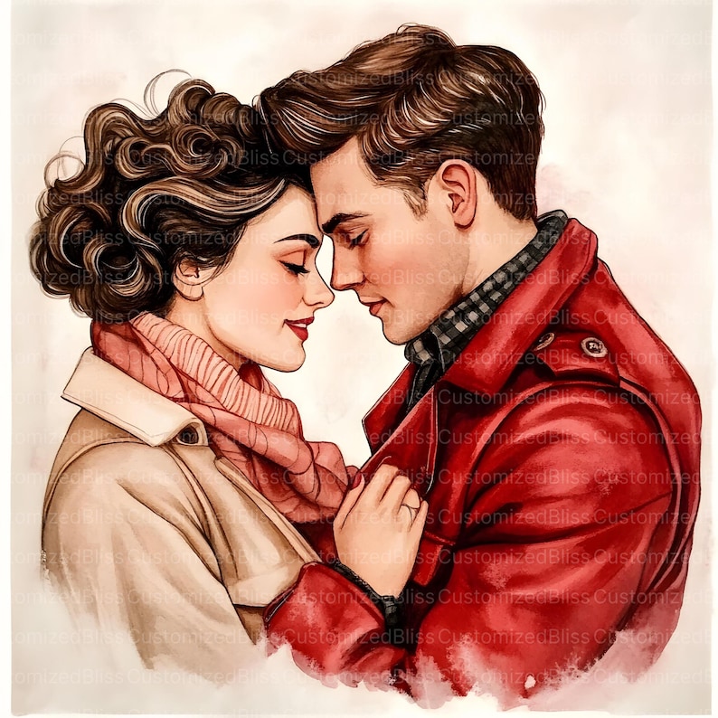 Retro Romantic Couple Clipart Bundle, 20 High Quality Watercolor Jpgs ...
