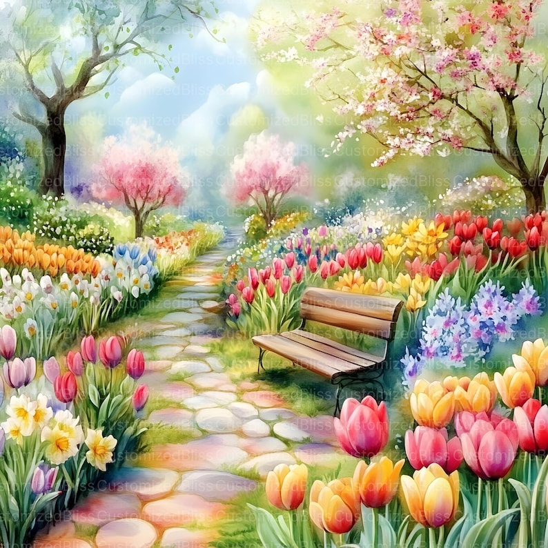 20 Spring Garden Clipart, Spring Garden Digital Paper, Garden Graphics ...