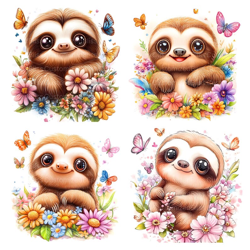 15 Sloth Clipart Bundle, Cute Sloth Clipart, Sloth Nursery Decor, Digital Sloth Design ...