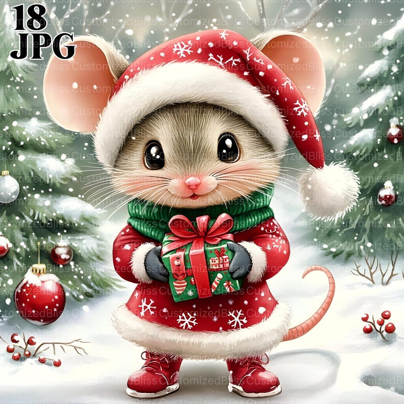 Christmas Mouse Clipart - Etsy