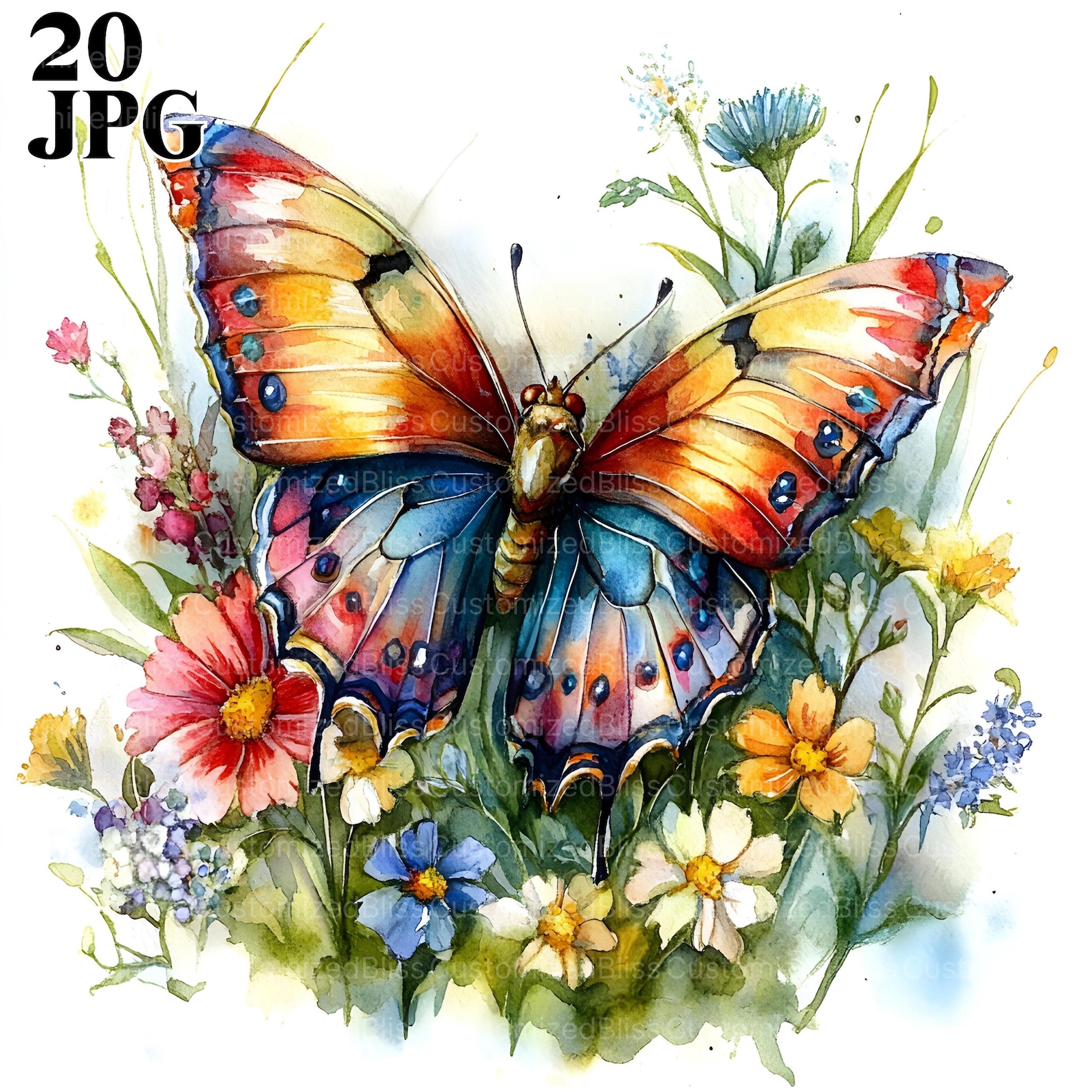 20 Butterfly in Flowers Clipart, Wildflowers Clipart, Butterfly Clipart ...