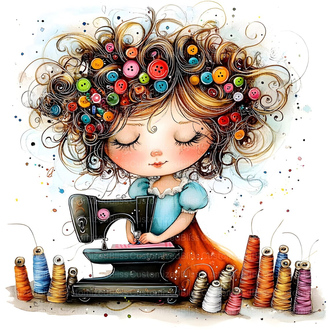 20 Quirky Sewing Clipart, Whimsical Sewing, Whimsical Girl, High ...