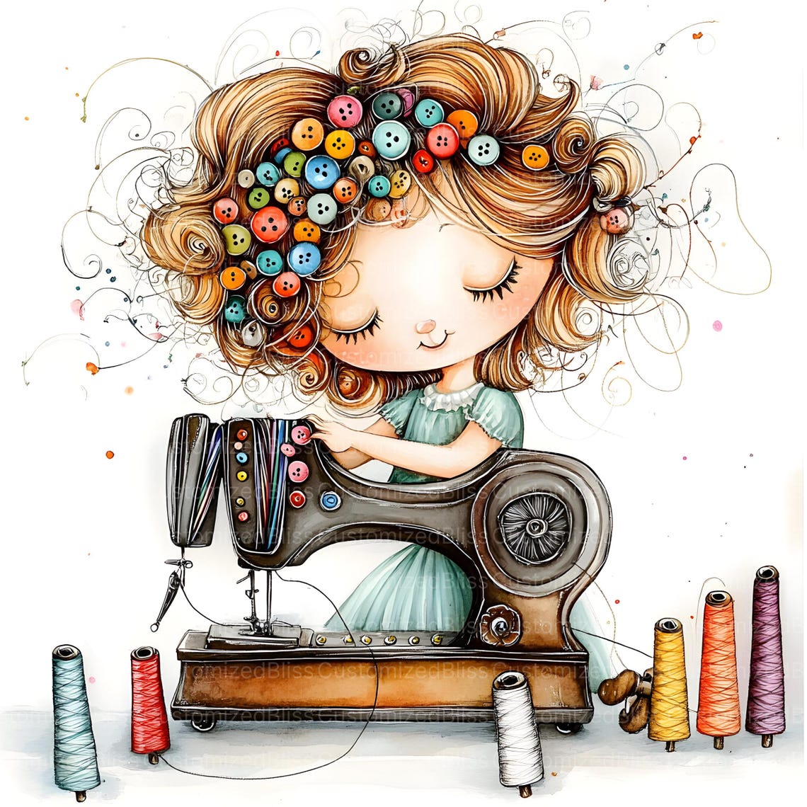20 Quirky Sewing Clipart, Whimsical Sewing, Whimsical Girl, High ...