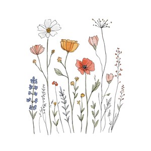 18 Doodle Wildflowers Clipart, Wildflower Drawing, High Quality Jpgs ...