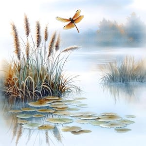 20 Cattails and Dragonflies Clip Art, Dragonfly Clipart, Cattails ...