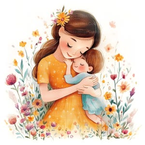 16 Mom and Child With Flowers Clipart Bundle, Mom Clipart, Mother ...
