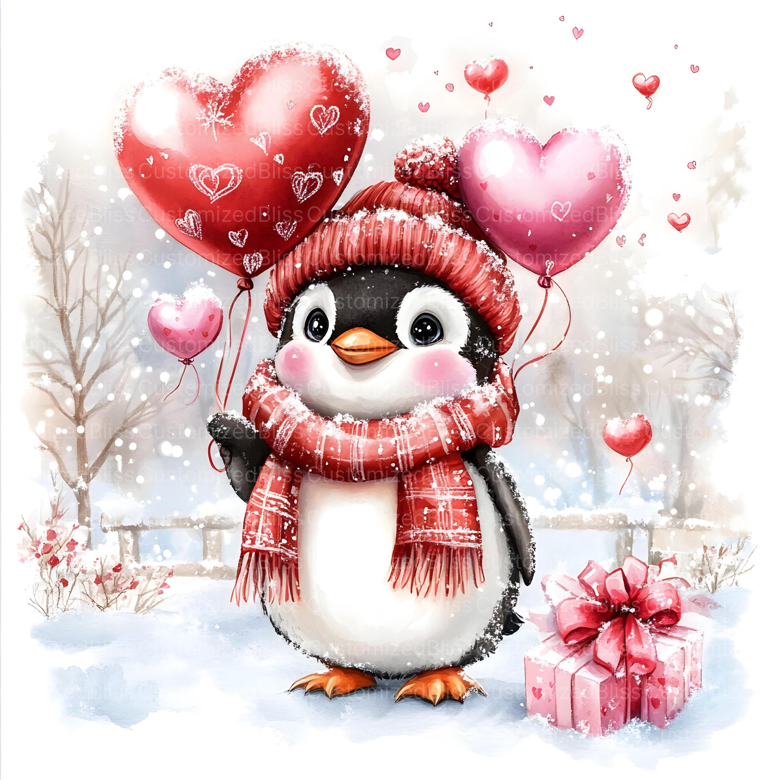 Winter Love Penguin Clipart, Red Heart Clipart, 18 High Quality Jpgs ...
