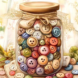 Button Jar Clip Art Bundle, Old Buttons, 20 High Quality Jpgs ...